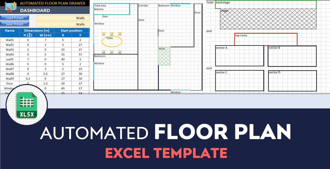 Automated Floor Plan Excel Template: Single-user License - Etsy