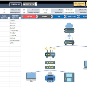 Network Diagram Excel Template: Topology Diagram Creator - Etsy