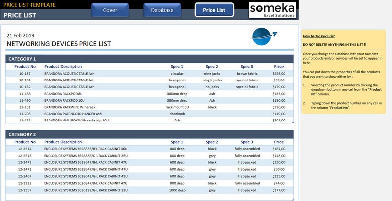Modèle de liste de prix dans Excel Prêt à télécharger | Etsy