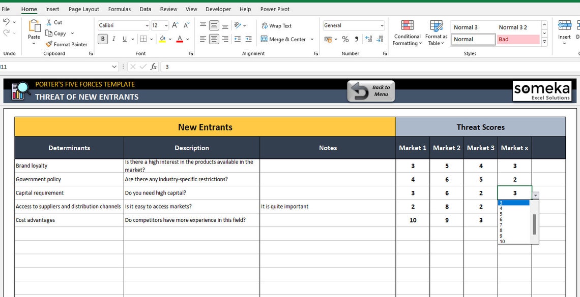 Porter's Five Forces Template Business Analysis Porter Five Forces ...