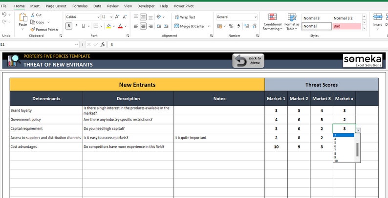 Porter's Five Forces Template Business Analysis Porter Five Forces ...