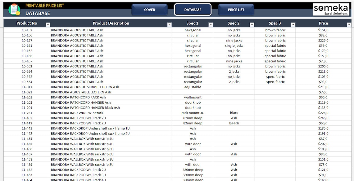 Modello di listino prezzi in Excel / Pronto per il download / Foglio di ...