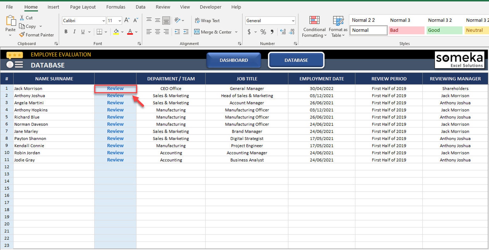 Employee Evaluation Excel Template: Performance Review Tool - Etsy