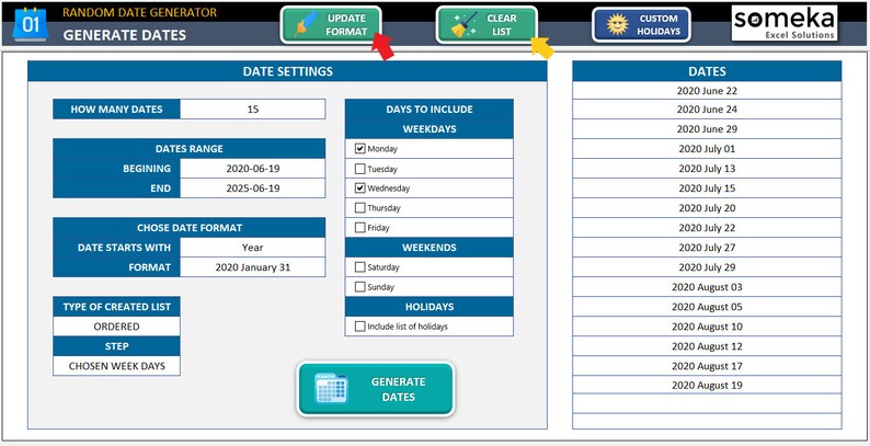 Random Date Generator Excel Tool Excel Template Generate Random Calendar Dates Date