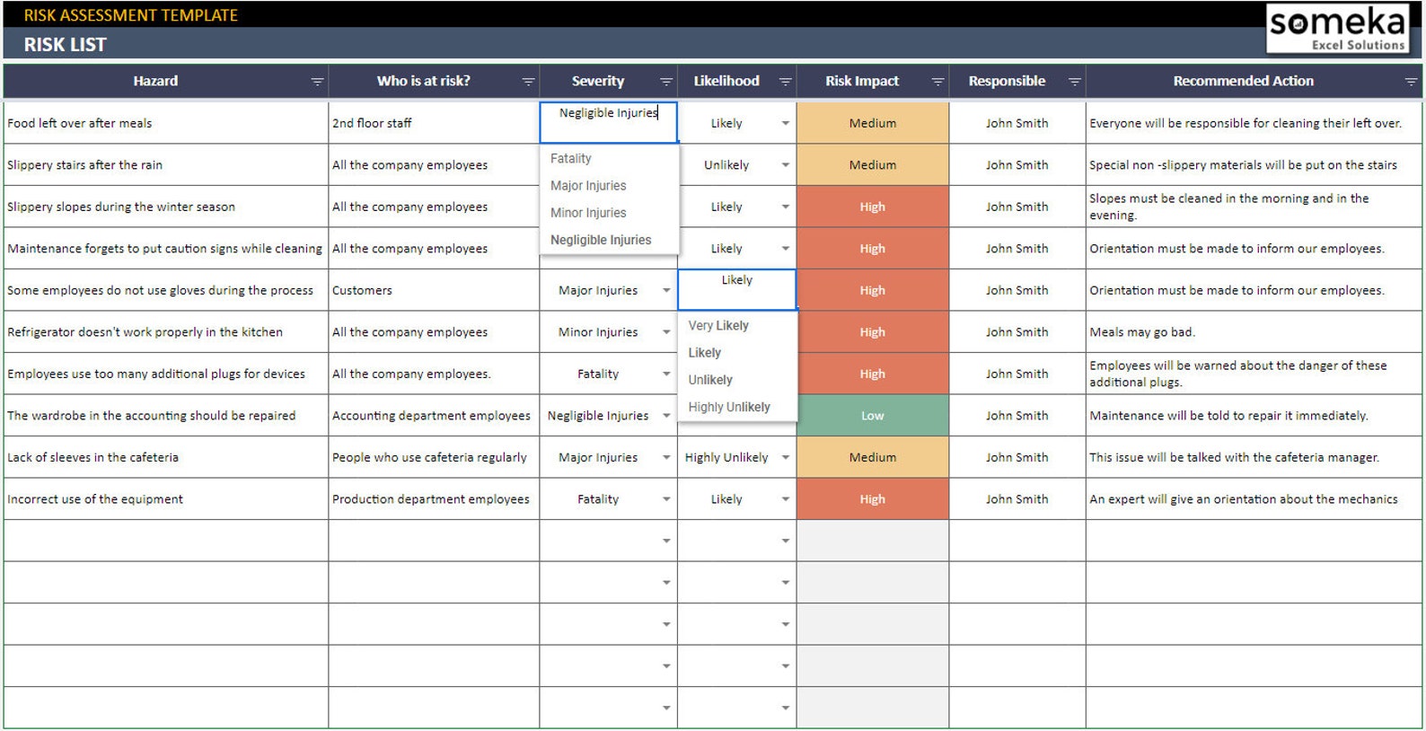 Risk Assessment Google Sheets Template Risk Management Tool Risk ...