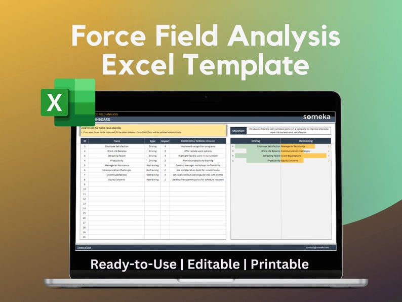 Force Field Analysis Template Excel Template Printable FFA Model Fillable Form Auto-generated ...