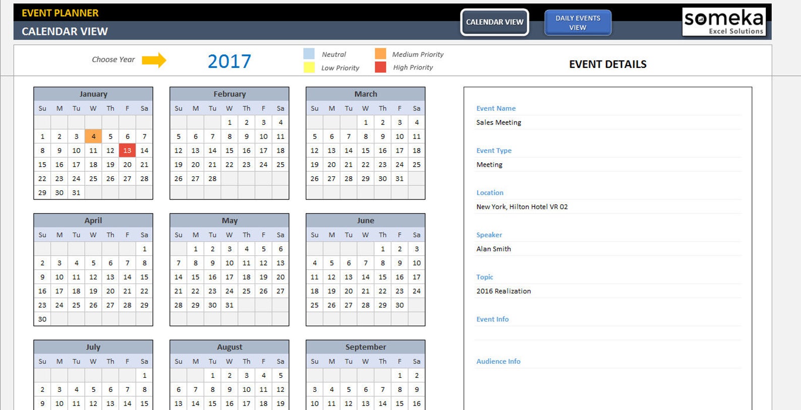 Interactive Event Calendar Excel Template | Planner Organizer - Etsy