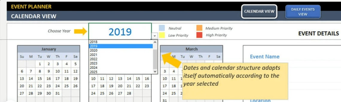 Interactive Event Calendar Excel Template | Planner Organizer - Etsy