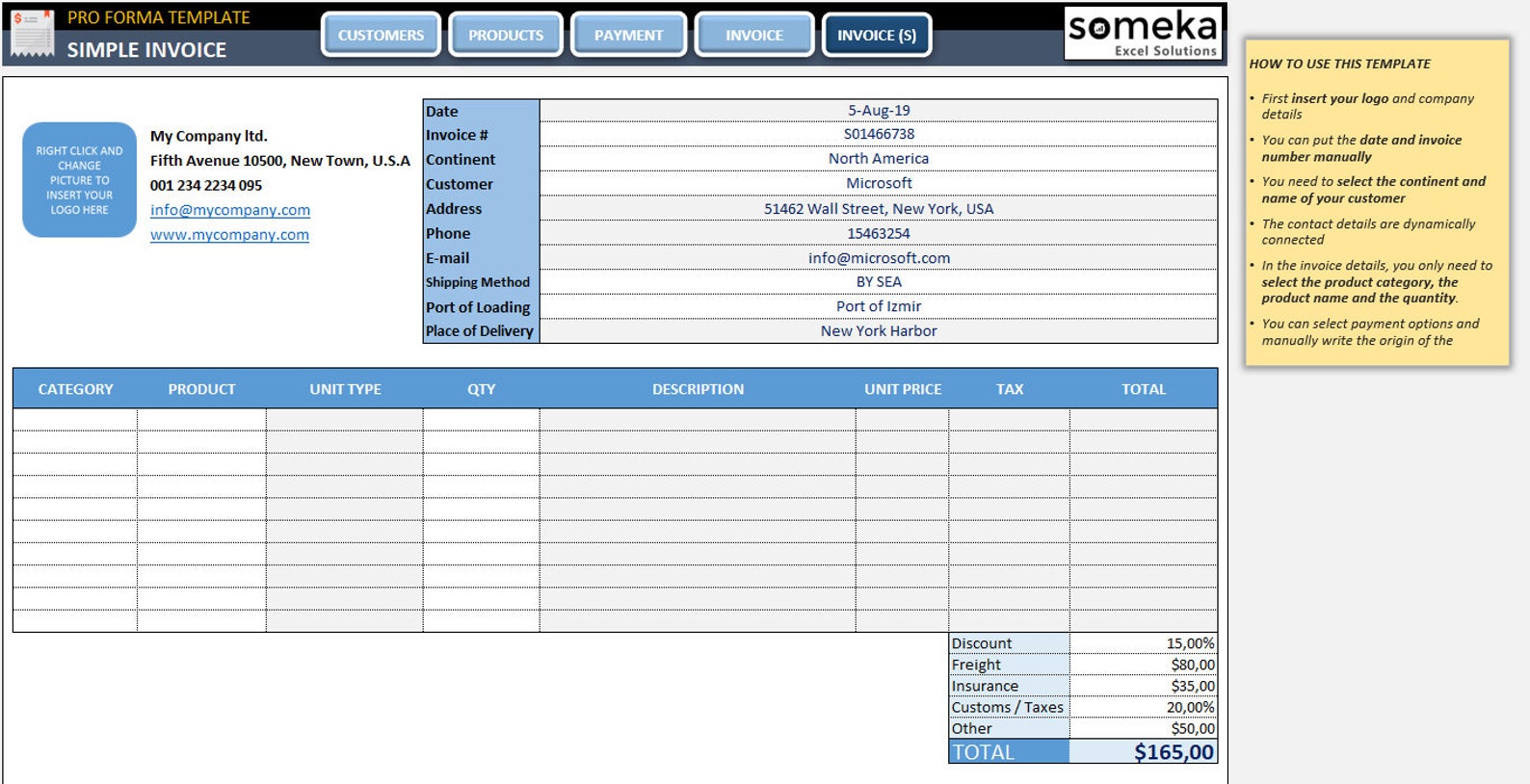 Proforma Invoice Template | Excel Spreadsheet, Printable & Editable - Etsy