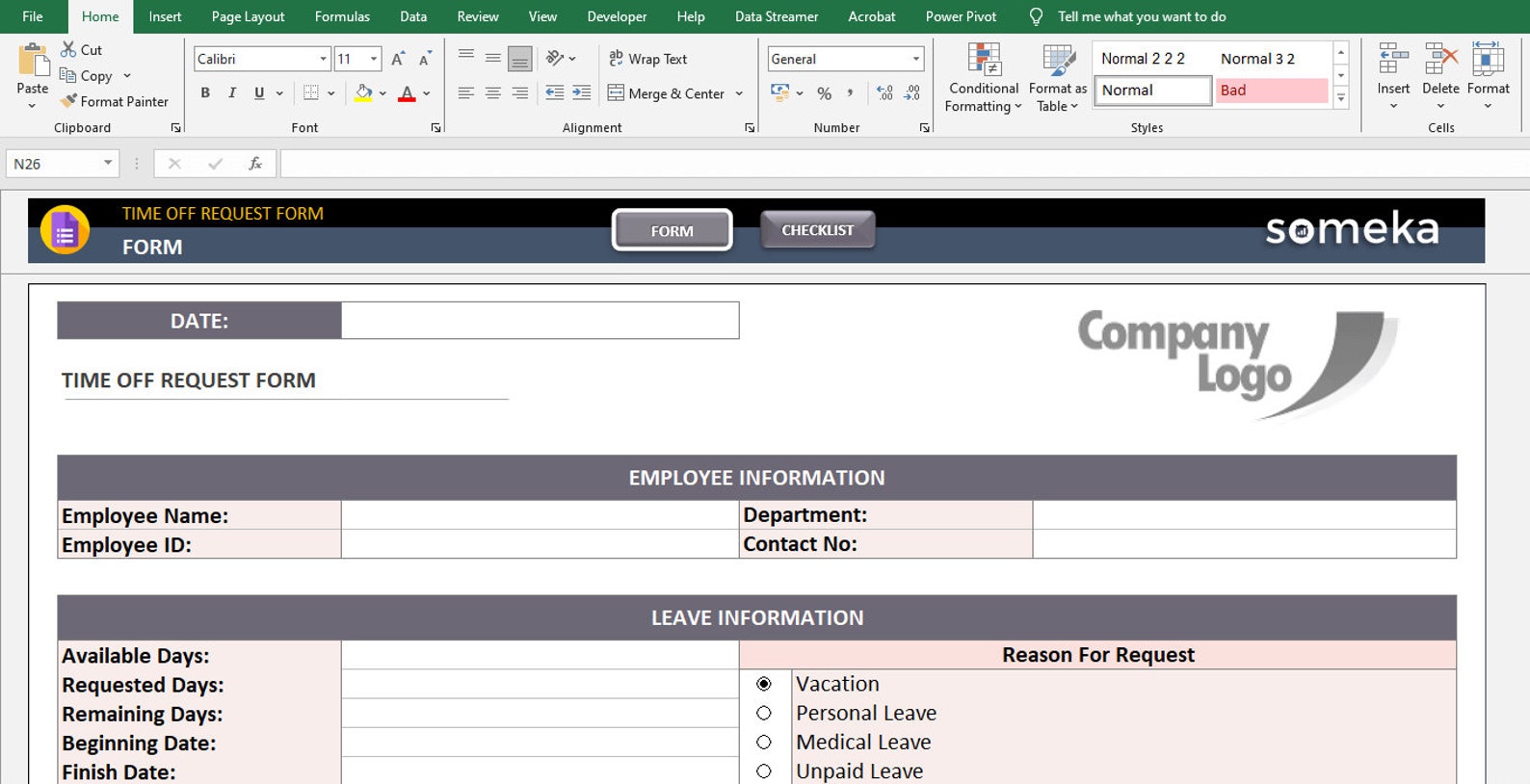 Time-off Request Form | Excel Template | Excel Template | Employee ...