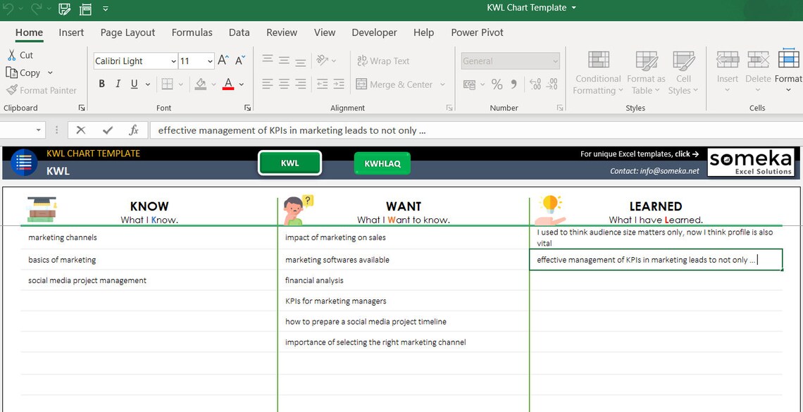 KWL Chart Template Excel Template Teaching Tools Educational Process ...