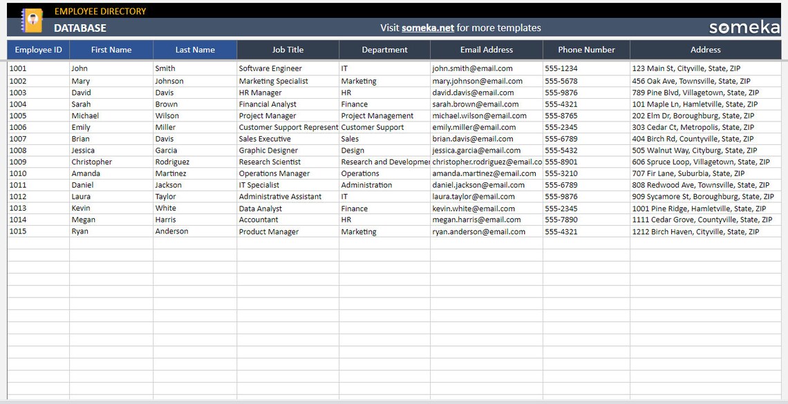 Employee Directory Template | Google Sheets Template | Online Contact List | Workforce Listing ...
