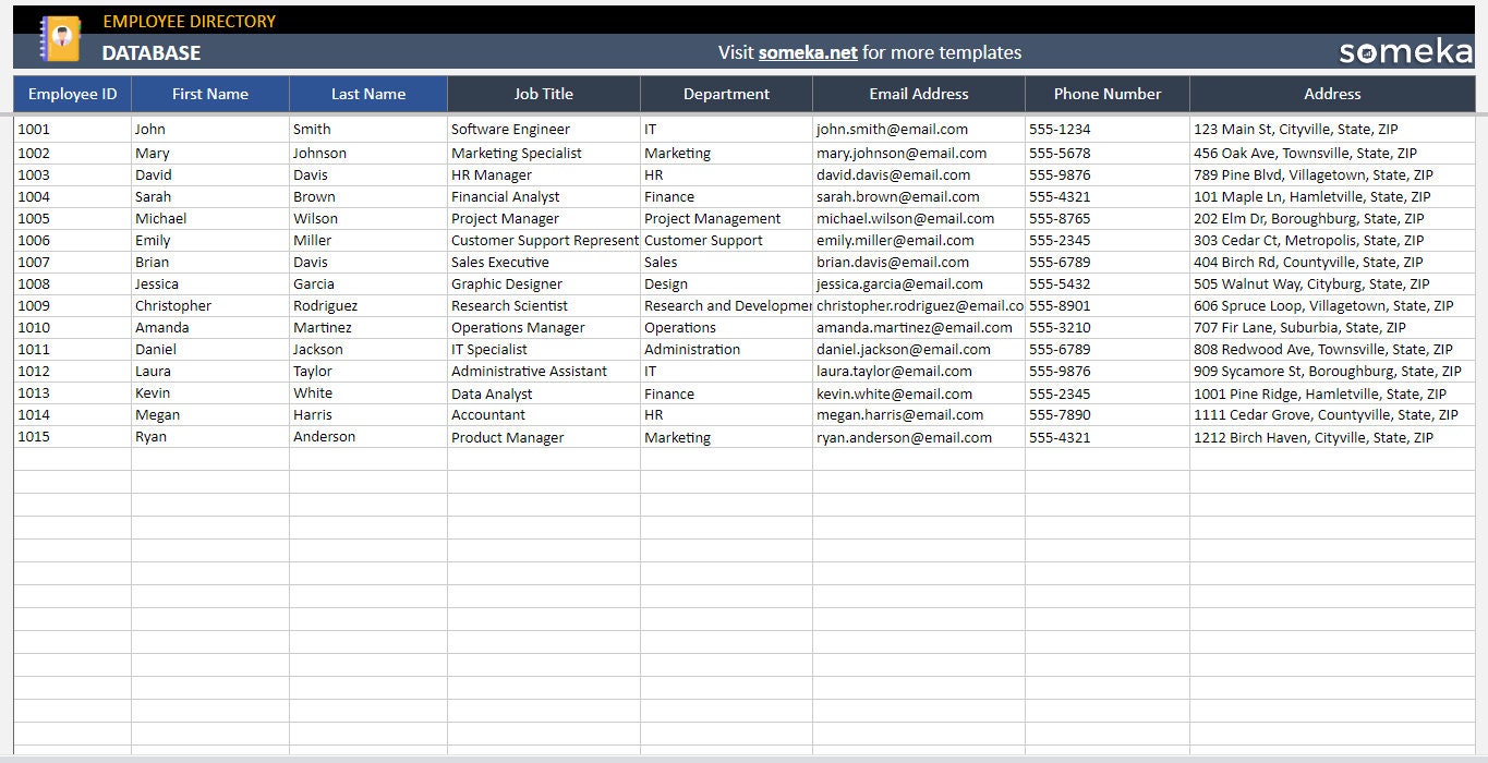 Employee Directory Template | Google Sheets Template | Online Contact ...