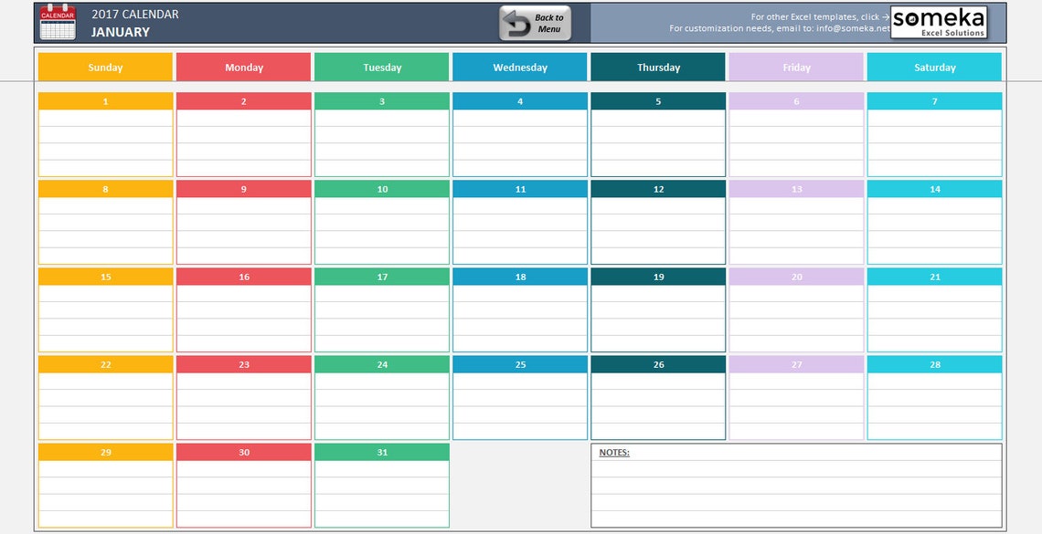Excel Agenda Sjabloon 2017 Afdrukbare spreadsheetsjabloon | Etsy