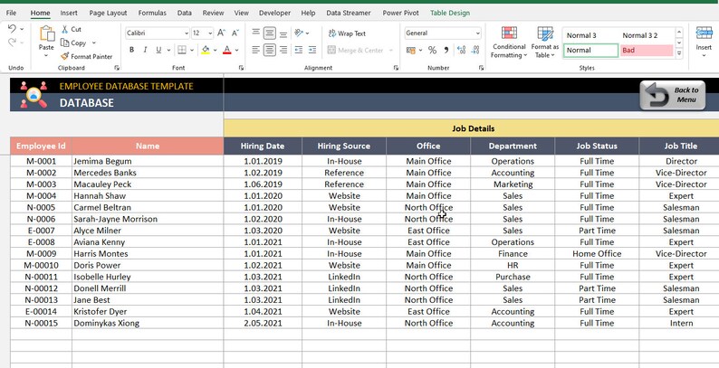 Employee Database Excel Template: HR Management Tool - Etsy