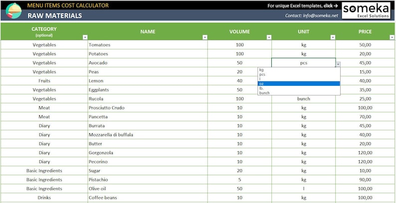Food Cost Excel Template: Restaurant Recipe Calculator - Etsy