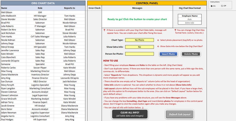 Automatic Org Chart Maker: Excel Template With Photos (ready to Print ...