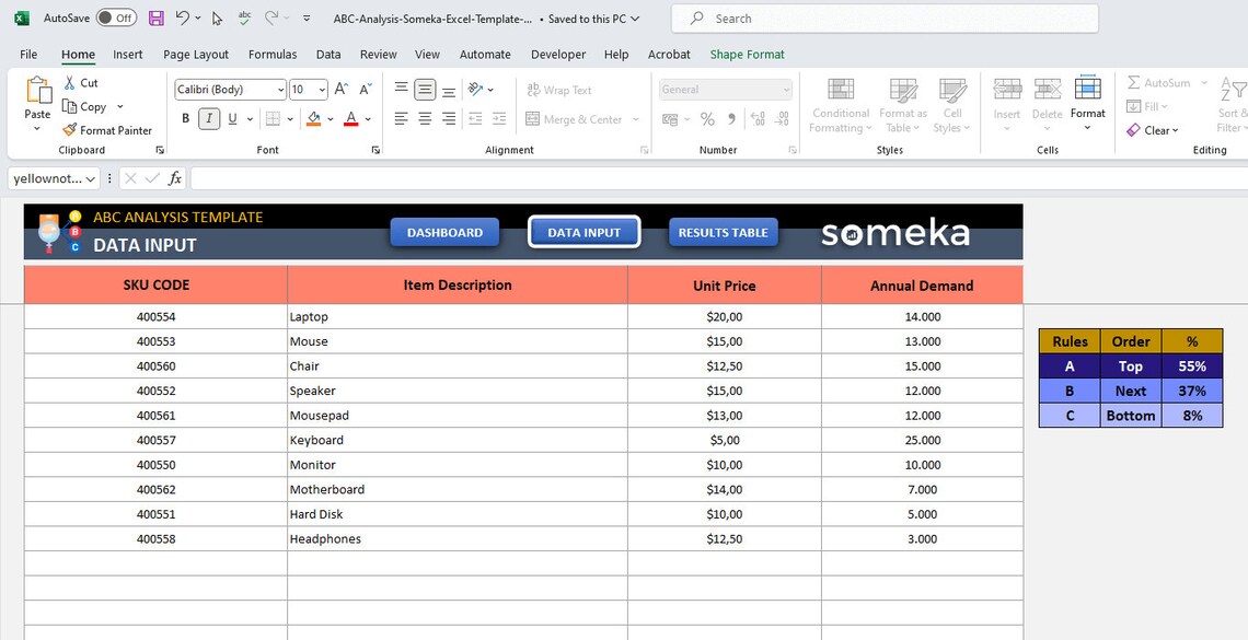 ABC Analysis Excel Template: Inventory Management (digital Download) - Etsy