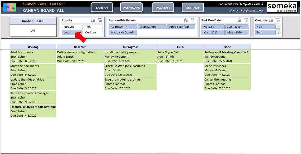 Kanban Board Excel Template Agile Project Management Task Etsy