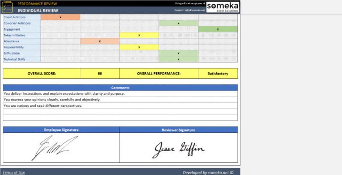 Employee Review Template Excel Template Professional | Etsy