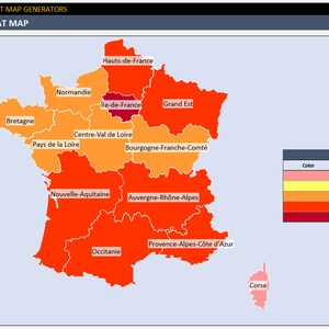 France Heat Map Generator | Automatic City Coloring Excel Template ...