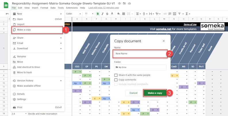 Responsibility Assignment Matrix | RACI Chart | Google Sheets Template ...