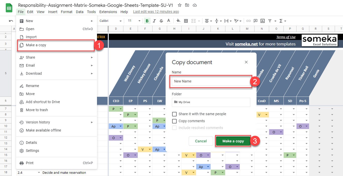 Responsibility Assignment Matrix | RACI Chart | Google Sheets Template ...