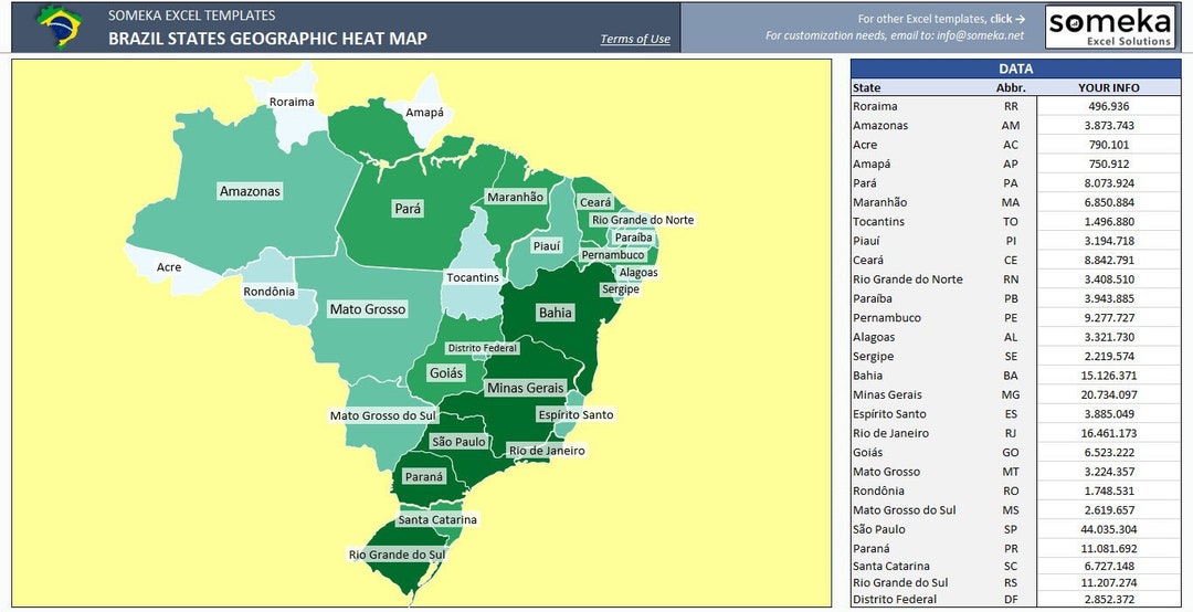 Brazil Heat Map Excel Template | Automatic City Coloring - Etsy