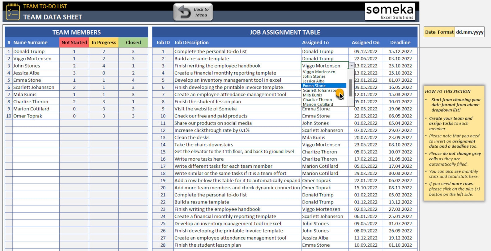 Team to Do List Excel Template: Task Tracker & Dashboard - Etsy