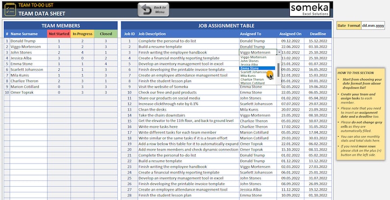 Team to Do List Template Excel Task Tracker Todo List - Etsy