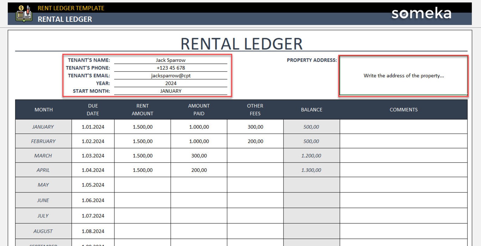 Rental Ledger Template | Printable Excel Form for Landlords - Etsy