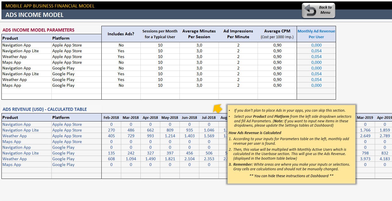 Mobile App Financial Model Excel Template App Development Business Plan ...