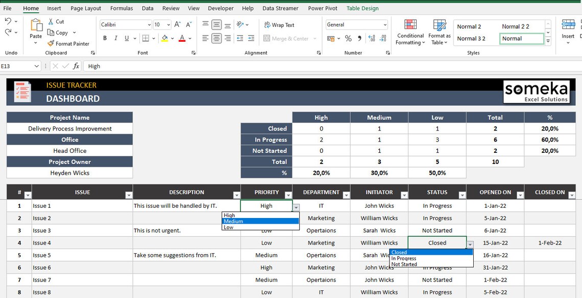 Issue Tracker Excel Template: Project Management Planner - Etsy