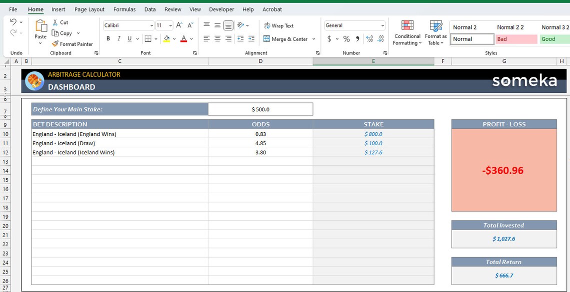 Sports Arbitrage Calculator | Excel Template to Calculate Odds and ...