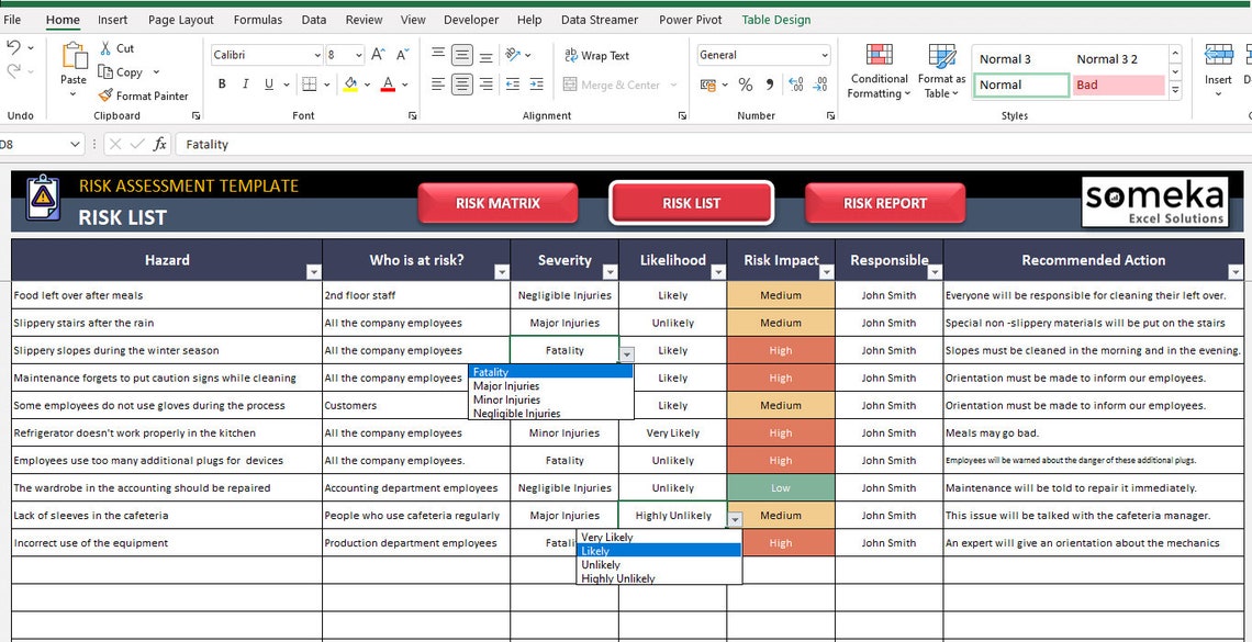 Risk Assessment Template Business Templates Excel | Etsy