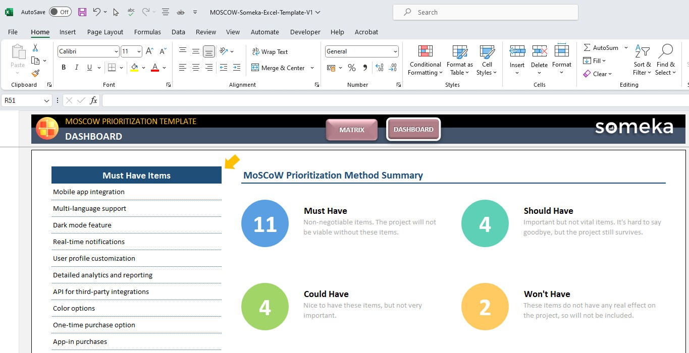 MOSCOW Prioritization | Excel Template | Moscow Method Decision-making ...