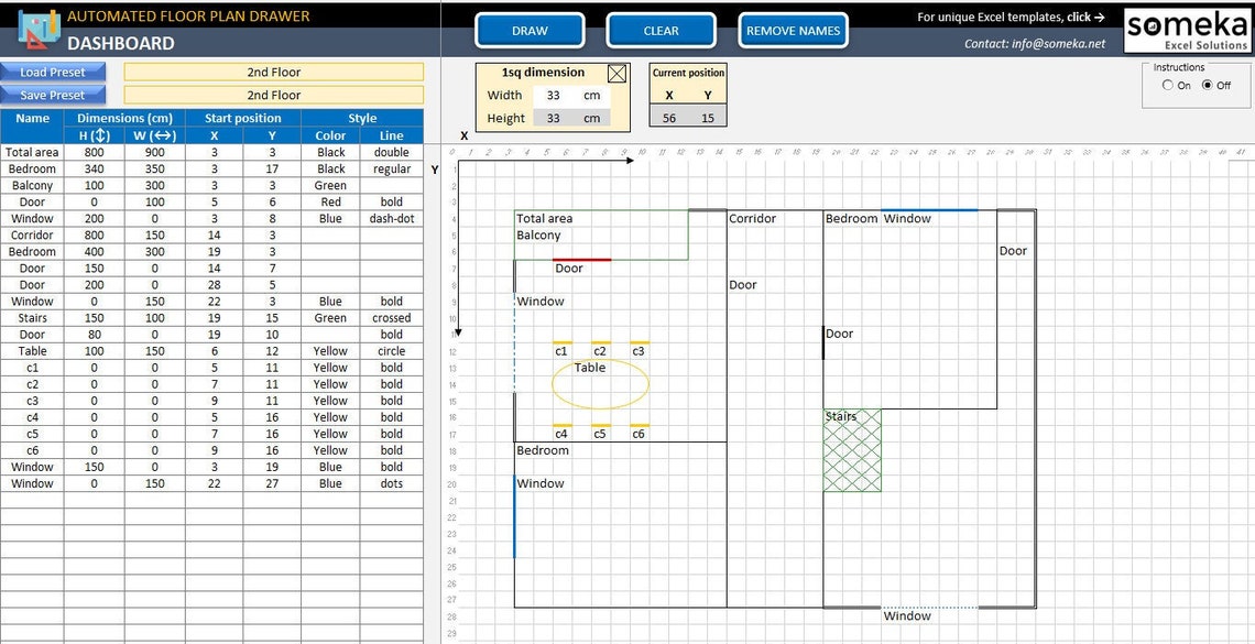 Automated Floor Plan Excel Template: Single-user License - Etsy
