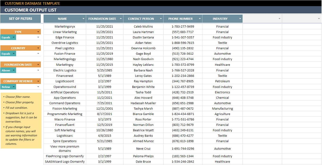 Customer Database | Google Sheets Template | Manage Your Customer ...