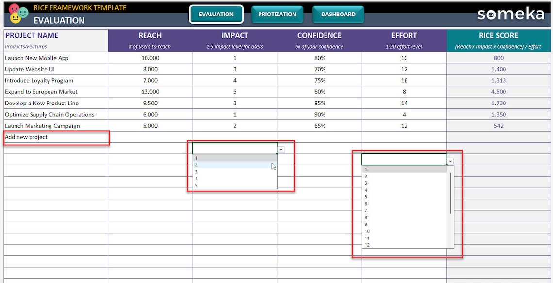 Rice Framework Excel Template Prioritization Speadshet Project Management Tool