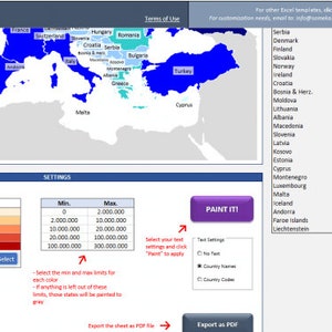Europe Heat Map Excel Template | Density Map | Automatic City Coloring ...