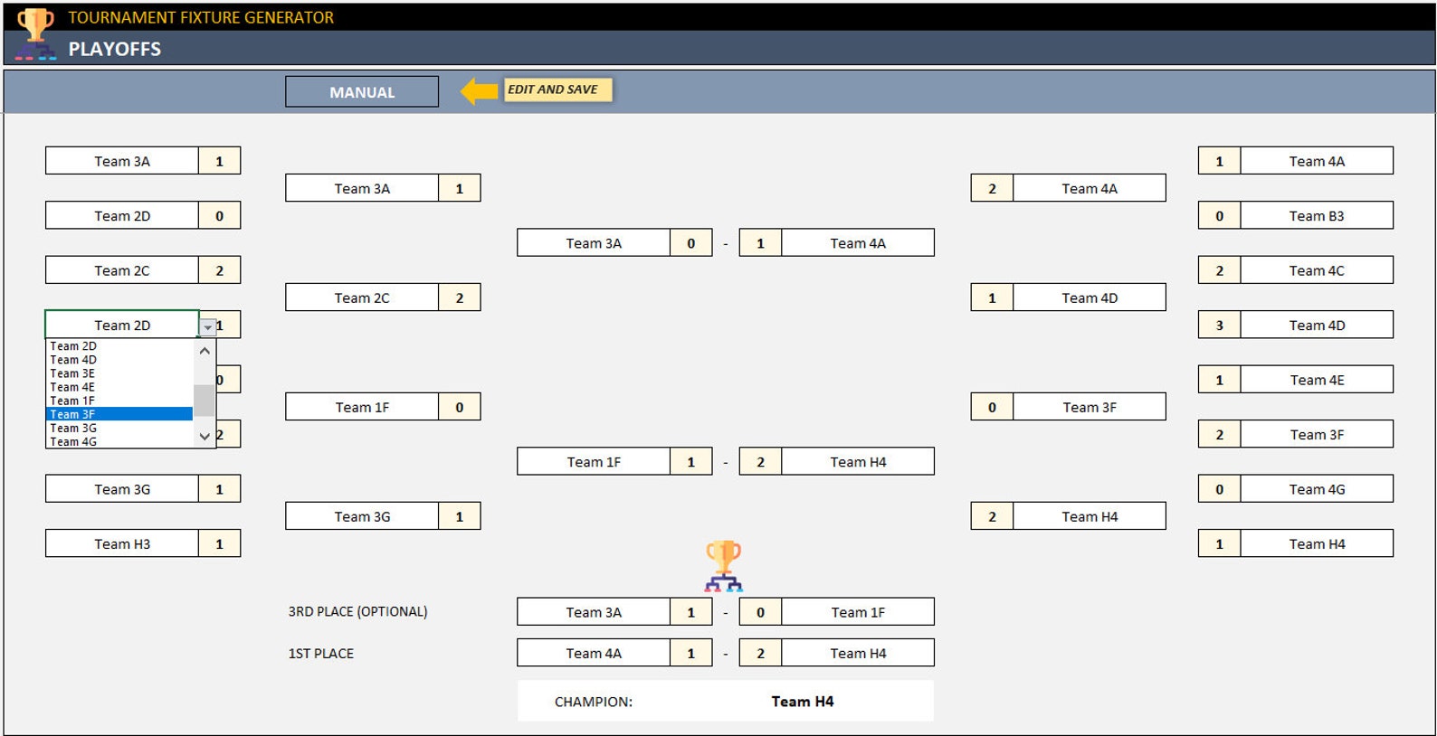 Tournament Fixture Generator: Excel Template, Sports Elimination ...
