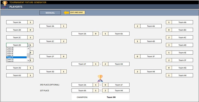 Tournament Fixture Generator: Excel Template, Sports Elimination ...