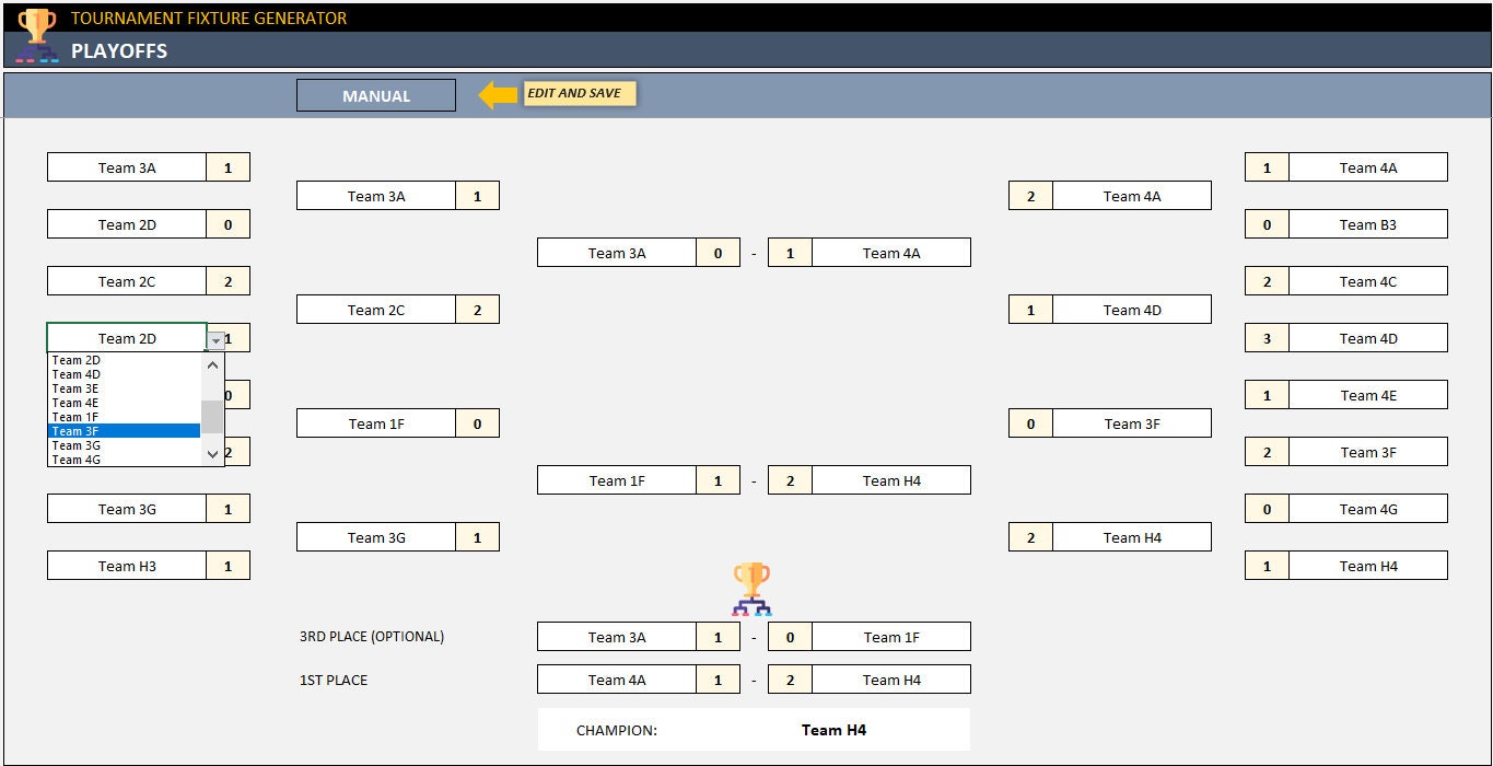 Tournament Fixture Generator: Excel Template, Sports Elimination ...