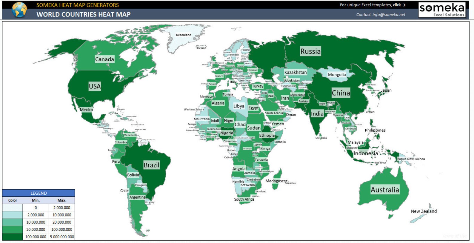 World Heat Map Excel Template | Density Map | Automatic City Coloring ...