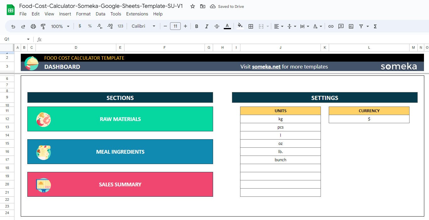 Food Cost Calculator: Google Sheets Template - Etsy