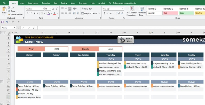 Time Blocking Excel Template: Weekly & Monthly Planner (printable) - Etsy