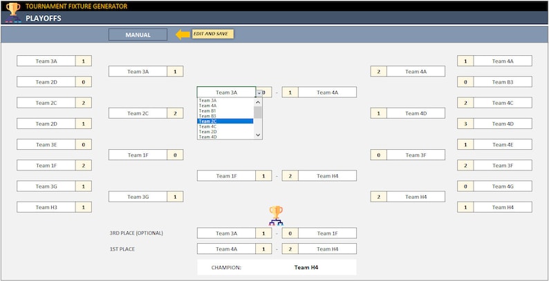 Tournament Fixture Generator: Excel Template, Sports Elimination ...