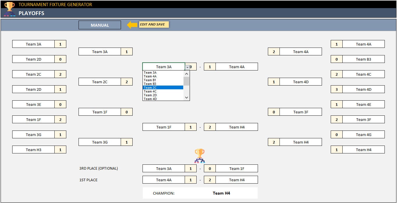Tournament Fixture Generator | Excel Template | Sports Fixture ...