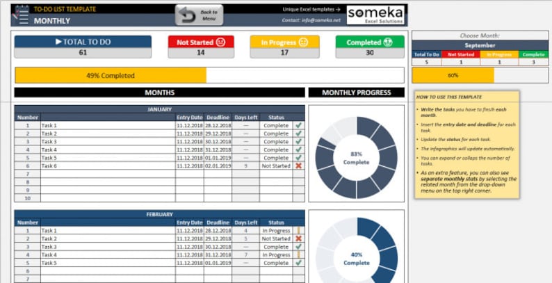 Daily-weekly-monthly Task List Template Excel Template - Etsy