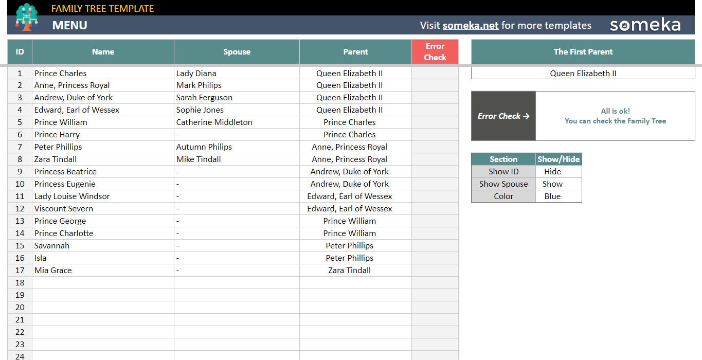 Family Tree Generator: Genealogy Chart, Google Sheets Template - Etsy